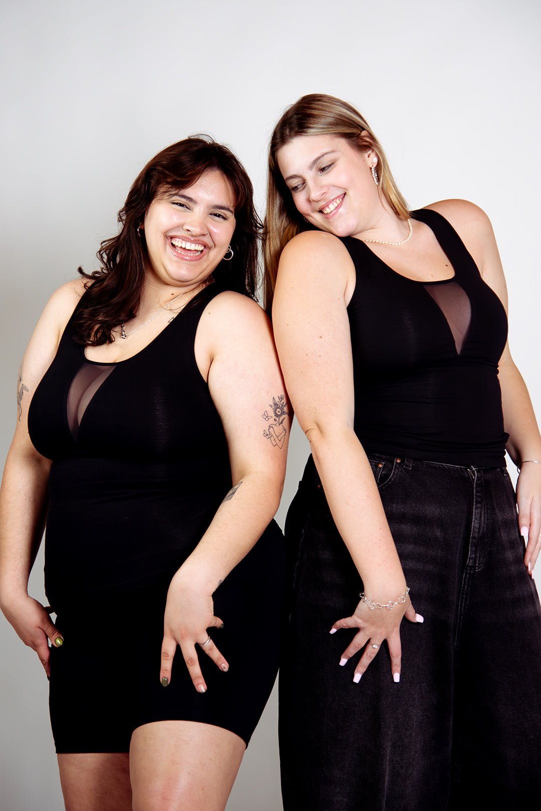 Mesh V-Neck Full Length Top sleeveless in Black – Manners London